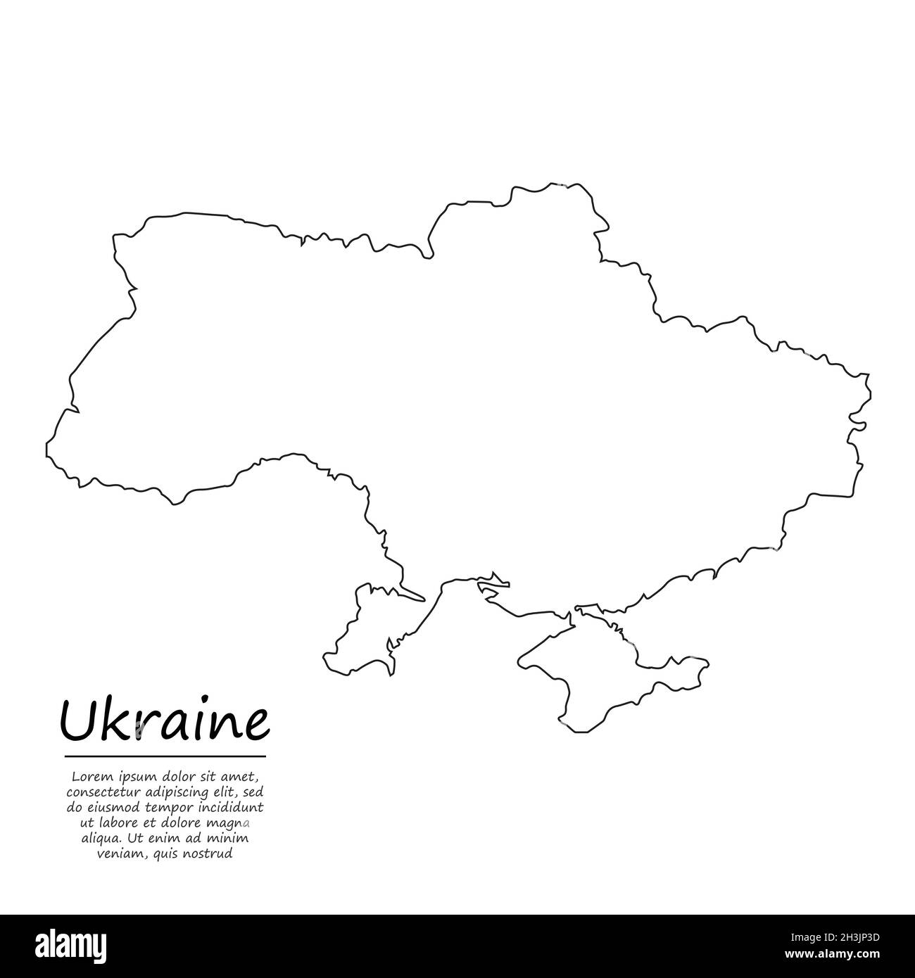 Simple outline map of Ukraine, vector silhouette in sketch line style ...