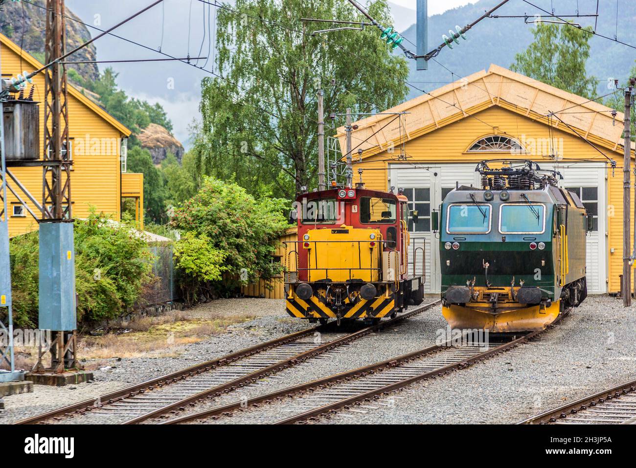 Train at famous Flam railway in Norway Stock Photo - Alamy