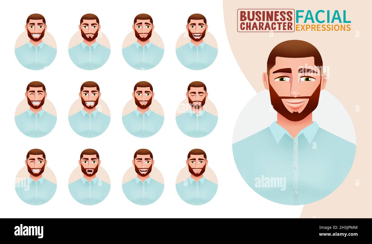 Business man facial expressions vector set. Businessman characters face ...