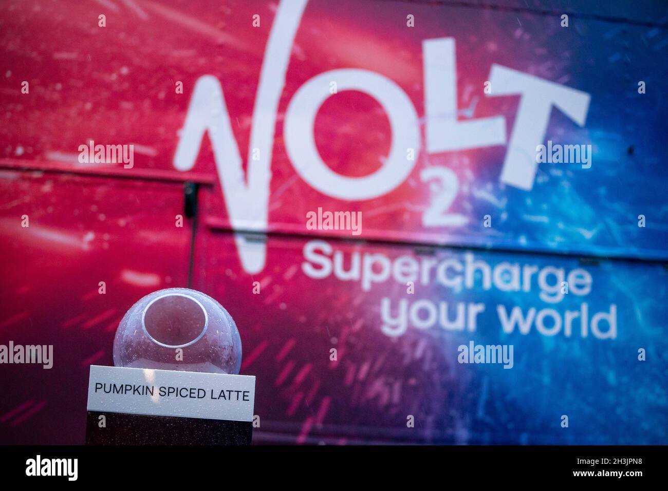 EDITORIAL USE ONLY Pumpkin Spiced Latte taste-test vapour coffee at the ...