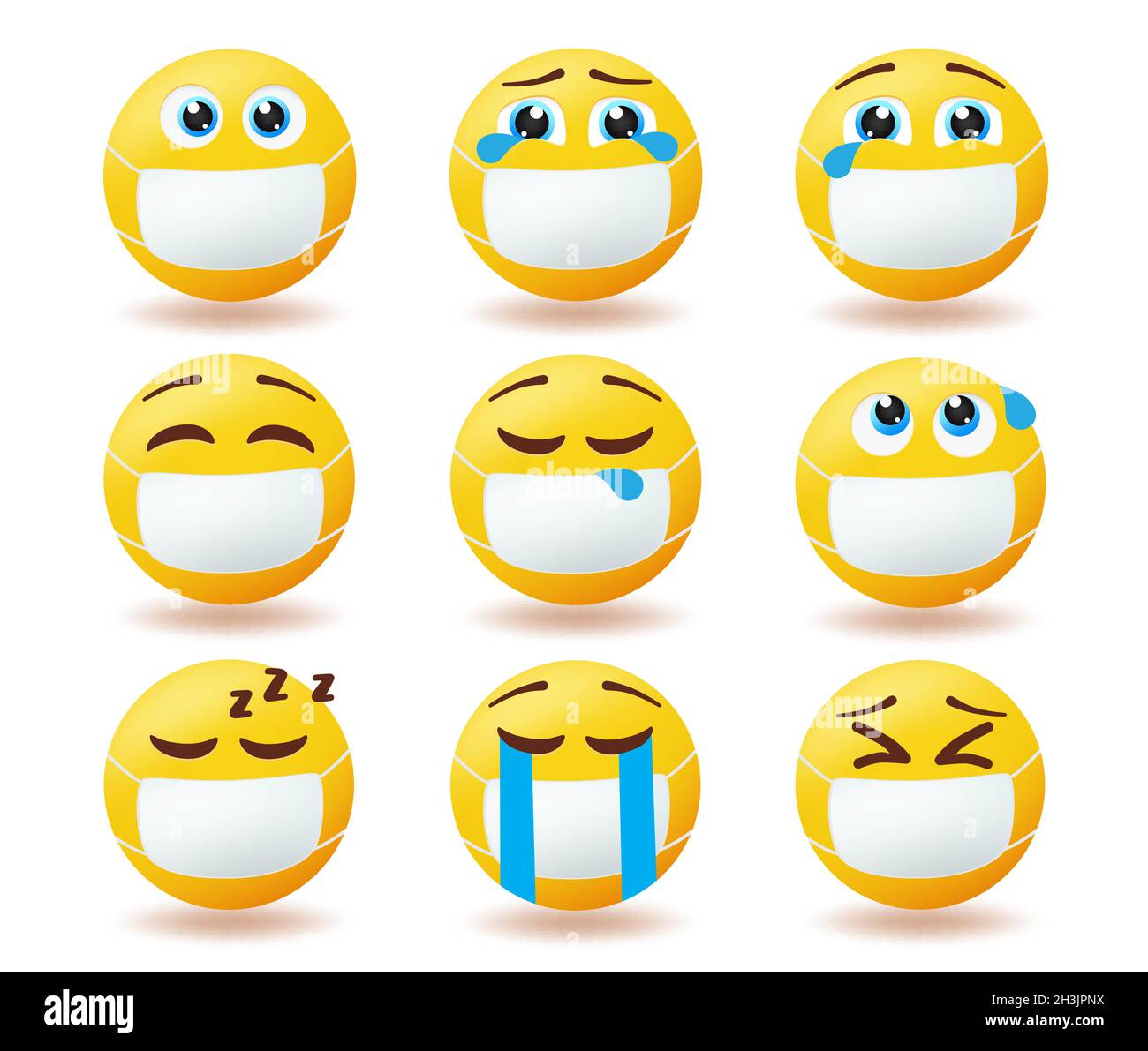 Smiley covid-19 protection vector set. Emoticon characters wearing face ...
