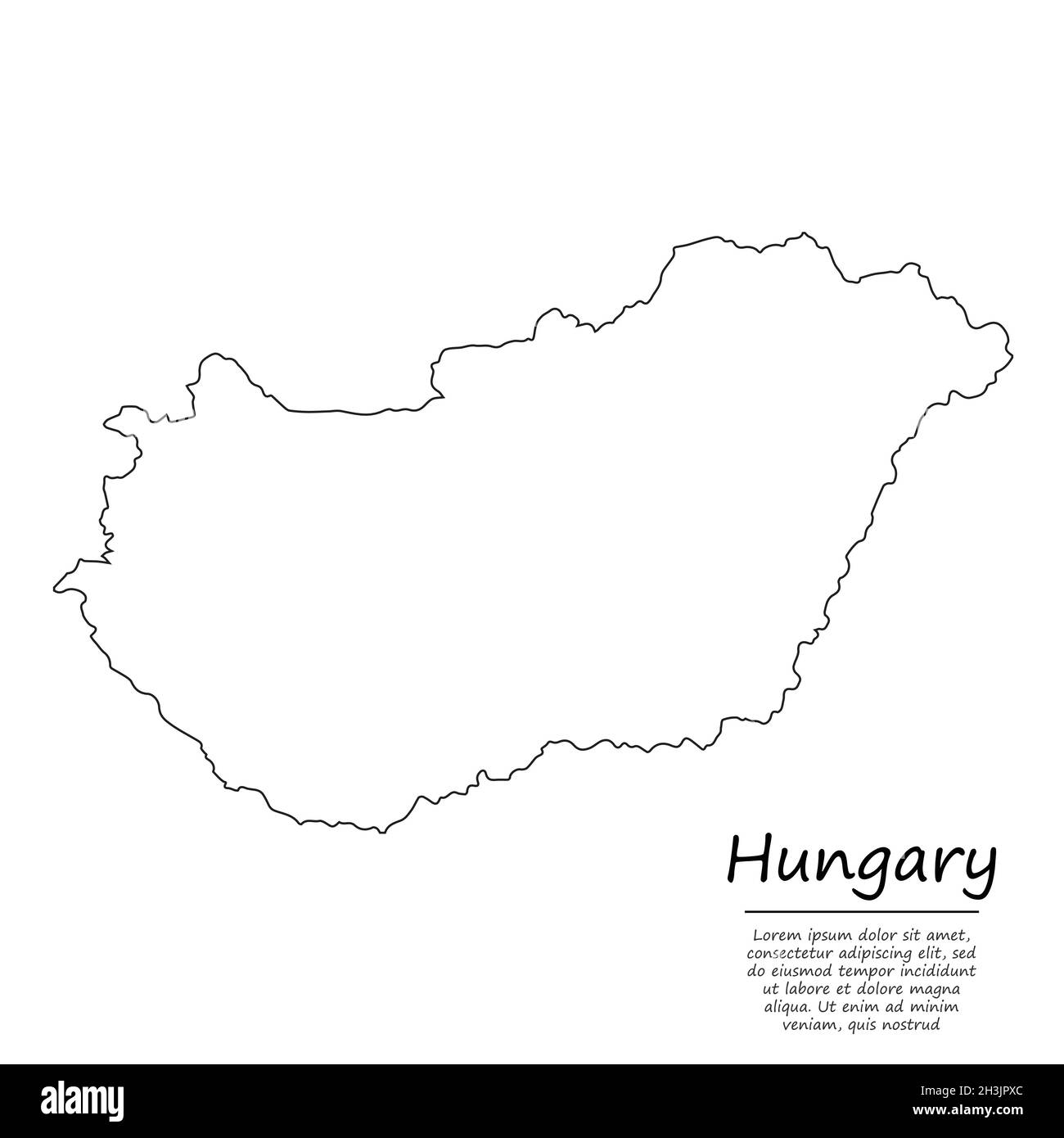 Simple outline map of Hungary, vector silhouette in sketch line style ...