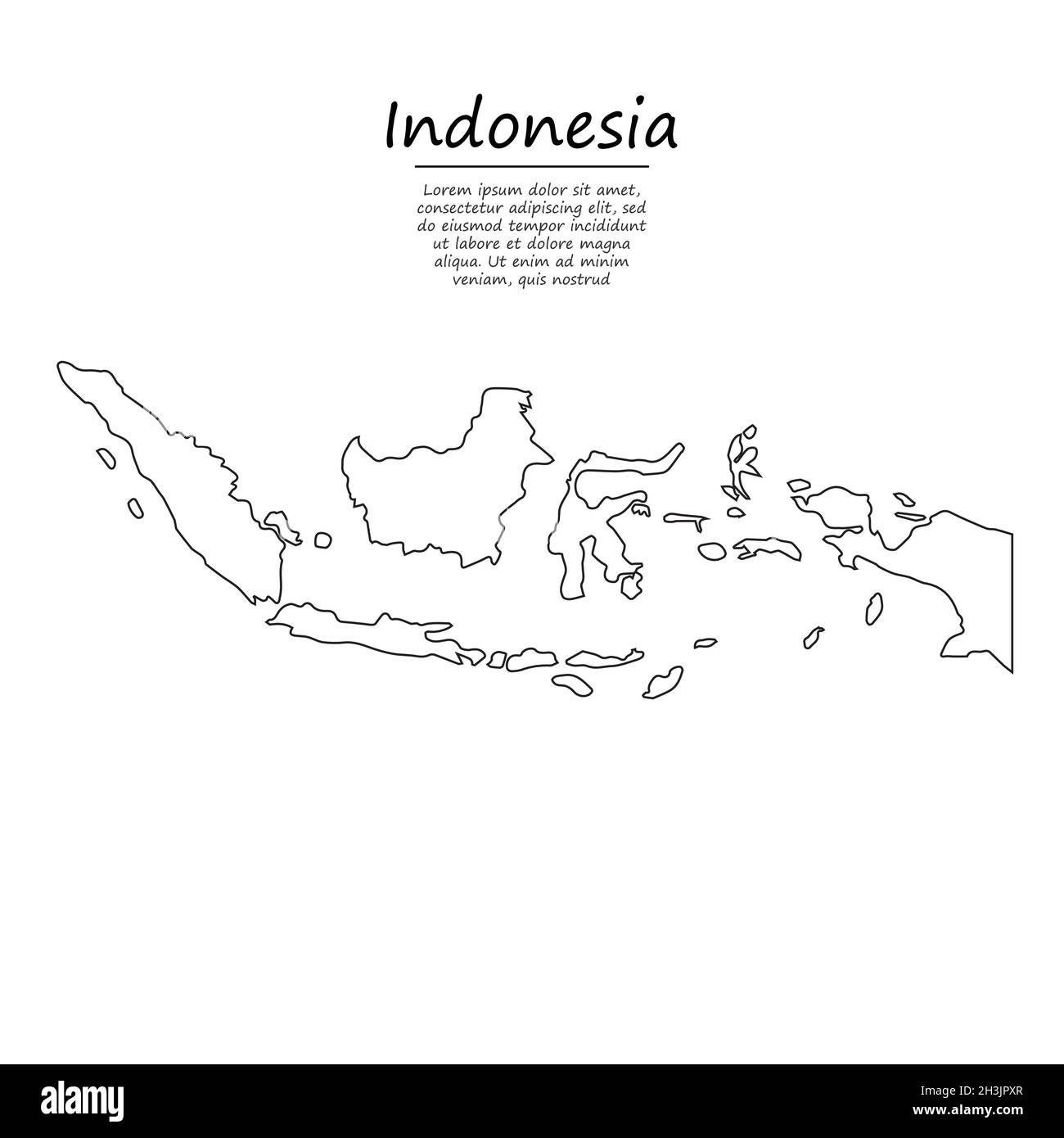 Simple outline map of Indonesia, vector silhouette in sketch line style ...