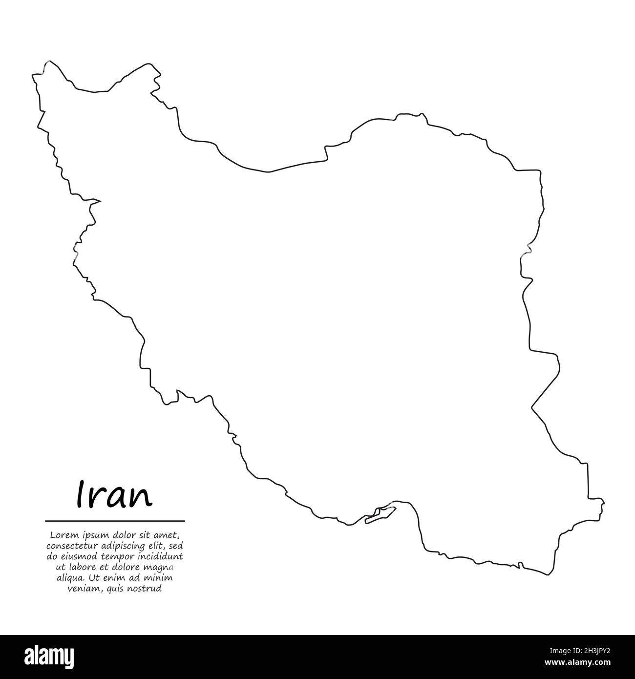 Simple outline map of Iran, vector silhouette in sketch line style ...