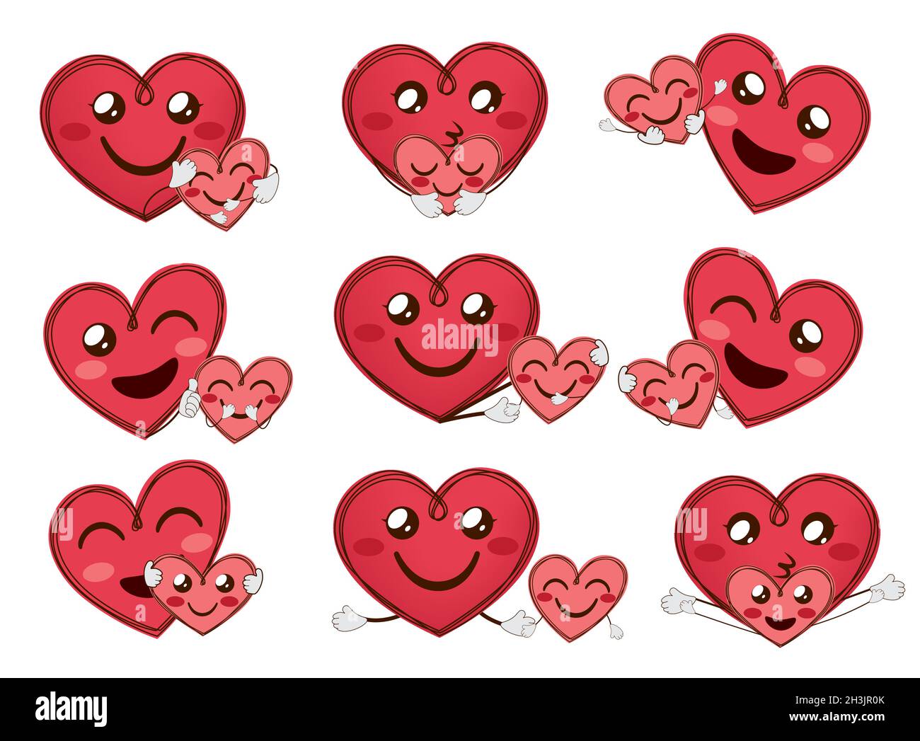 Emoji mother and kid characters vector set. Emoticon mom heart shape ...