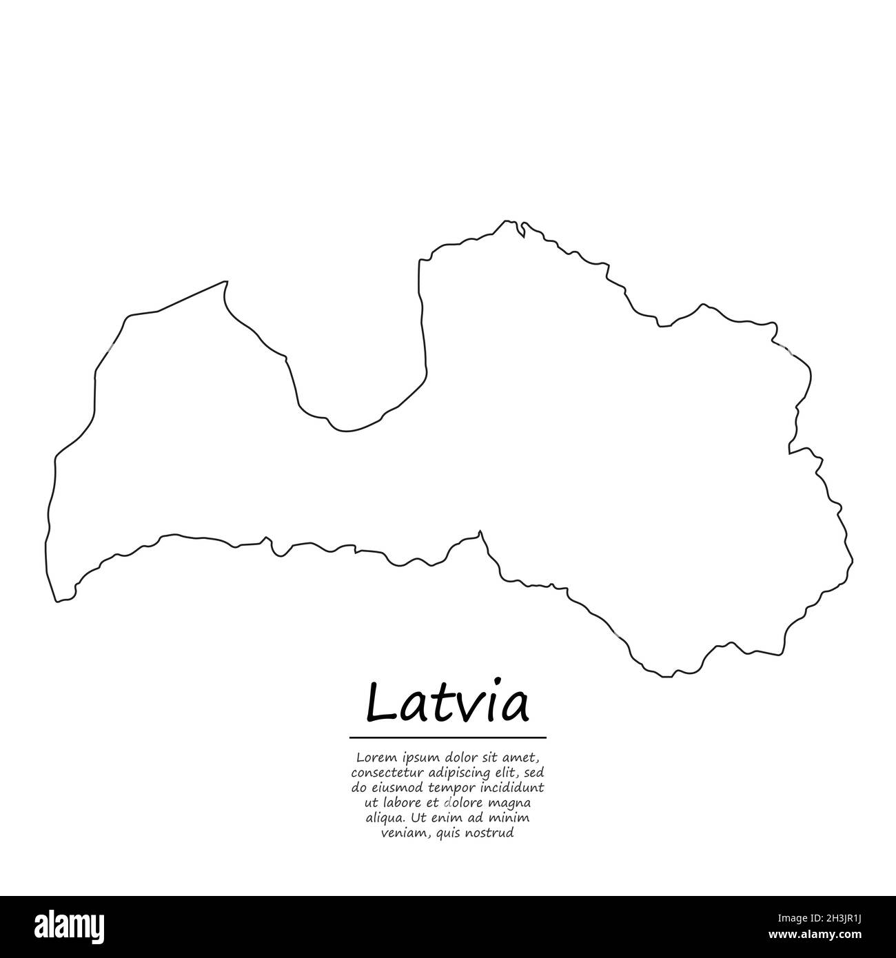 Simple outline map of Latvia, vector silhouette in sketch line style ...