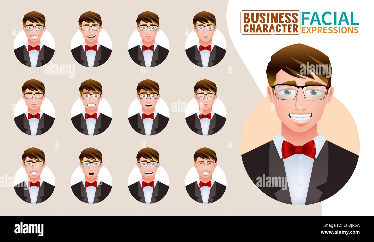 Businessman facial expressions vector set. Business man characters ...