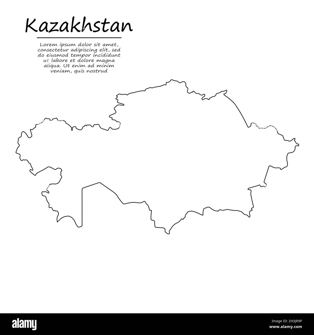 Simple outline map of Kazakhstan, vector silhouette in sketch line ...