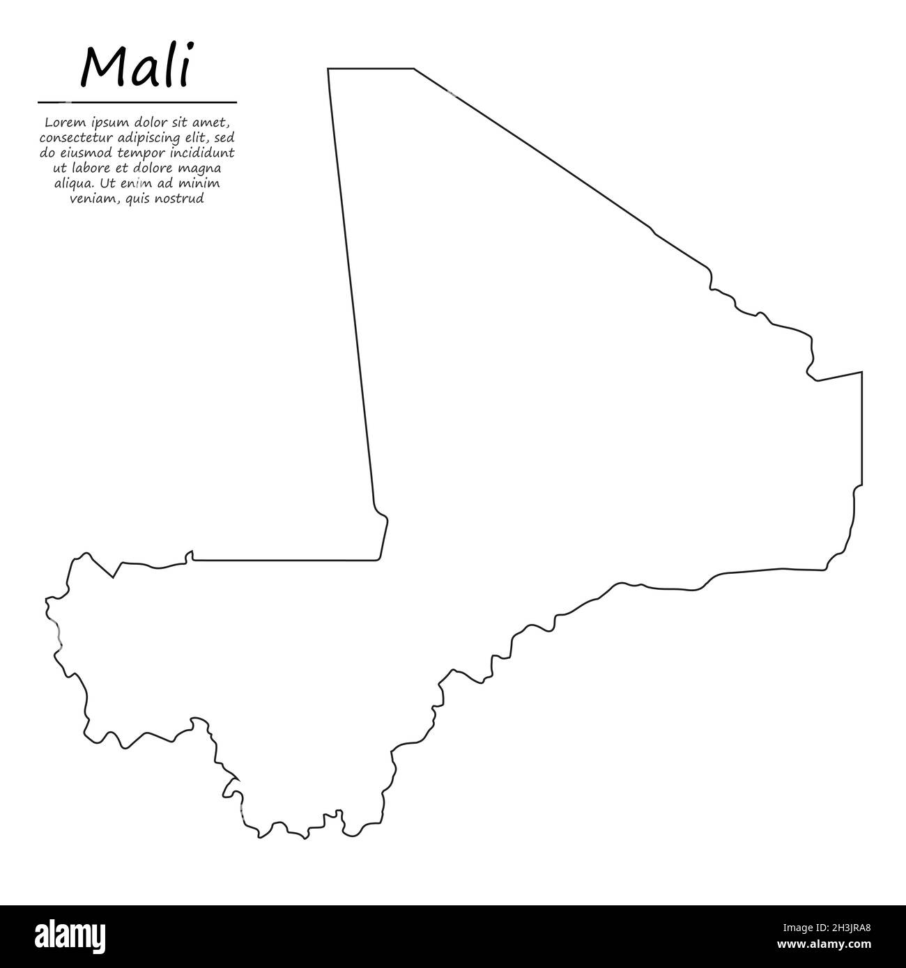 Simple outline map of Mali, vector silhouette in sketch line style ...