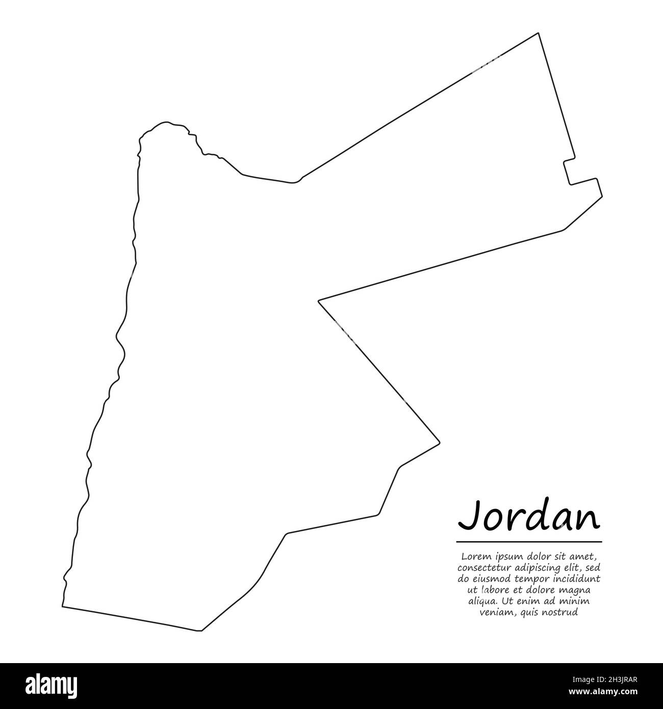 Simple outline map of Jordan, vector silhouette in sketch line style ...