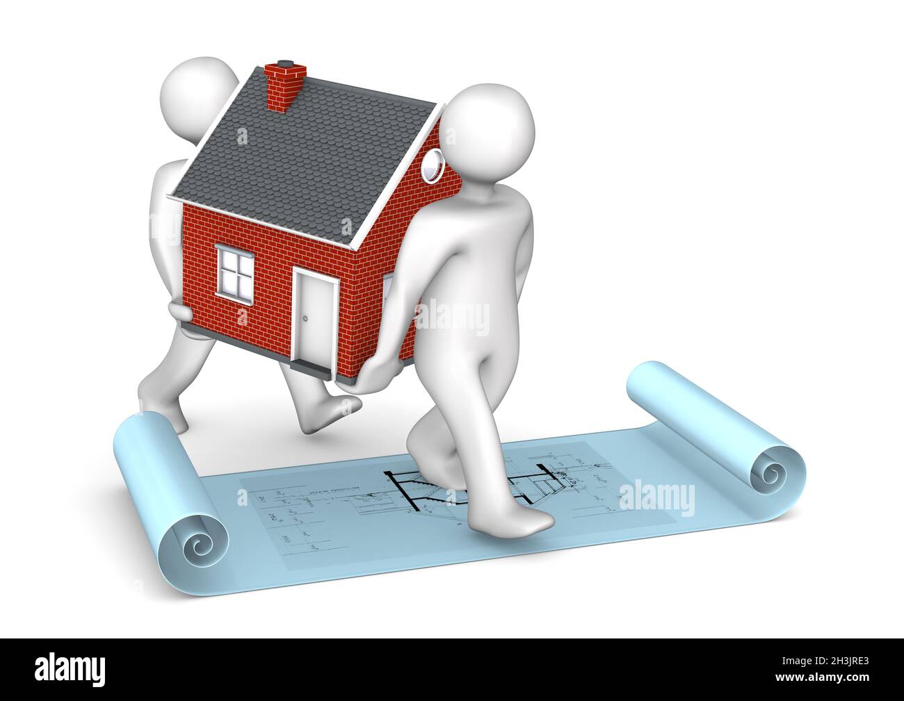 Manikins House Construction Plan Stock Photo - Alamy