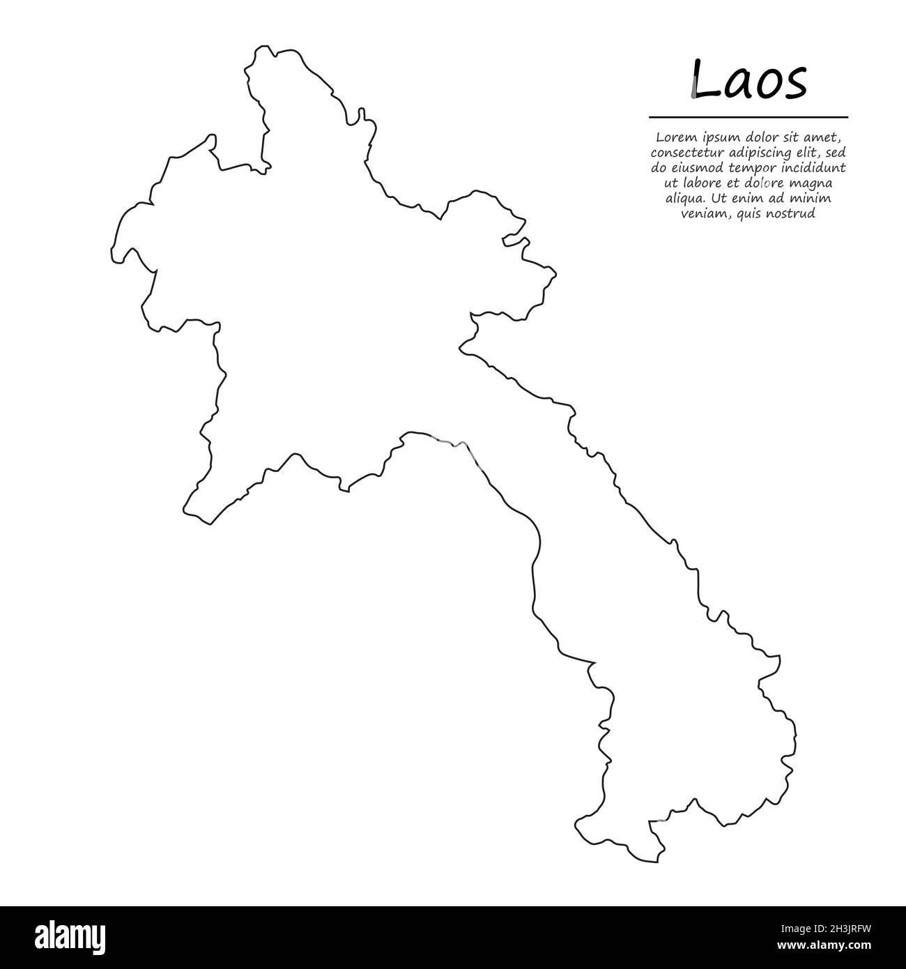 Simple outline map of Laos, vector silhouette in sketch line style ...