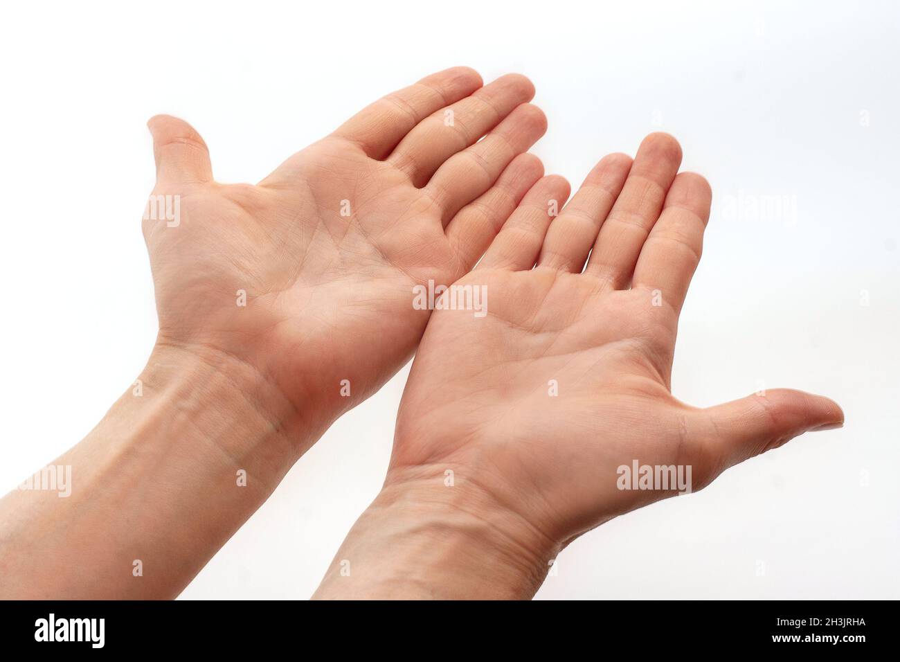 Two open empty men's hands isolated on white background. Top view Stock ...