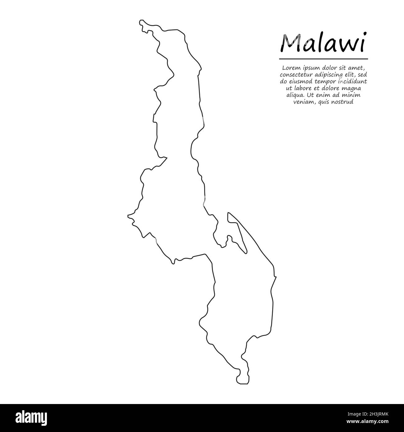 Simple Outline Map Of Malawi Vector Silhouette In Sketch Line Style