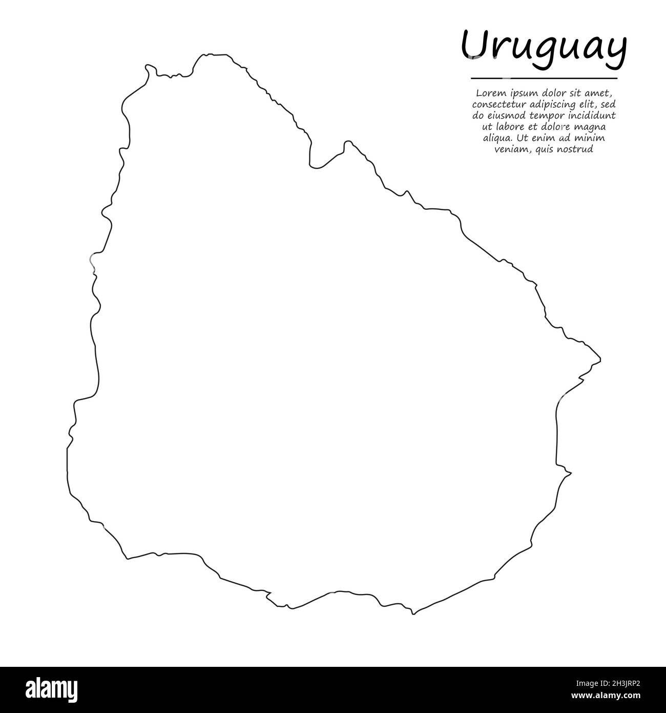 Simple outline map of Uruguay, vector silhouette in sketch line style ...