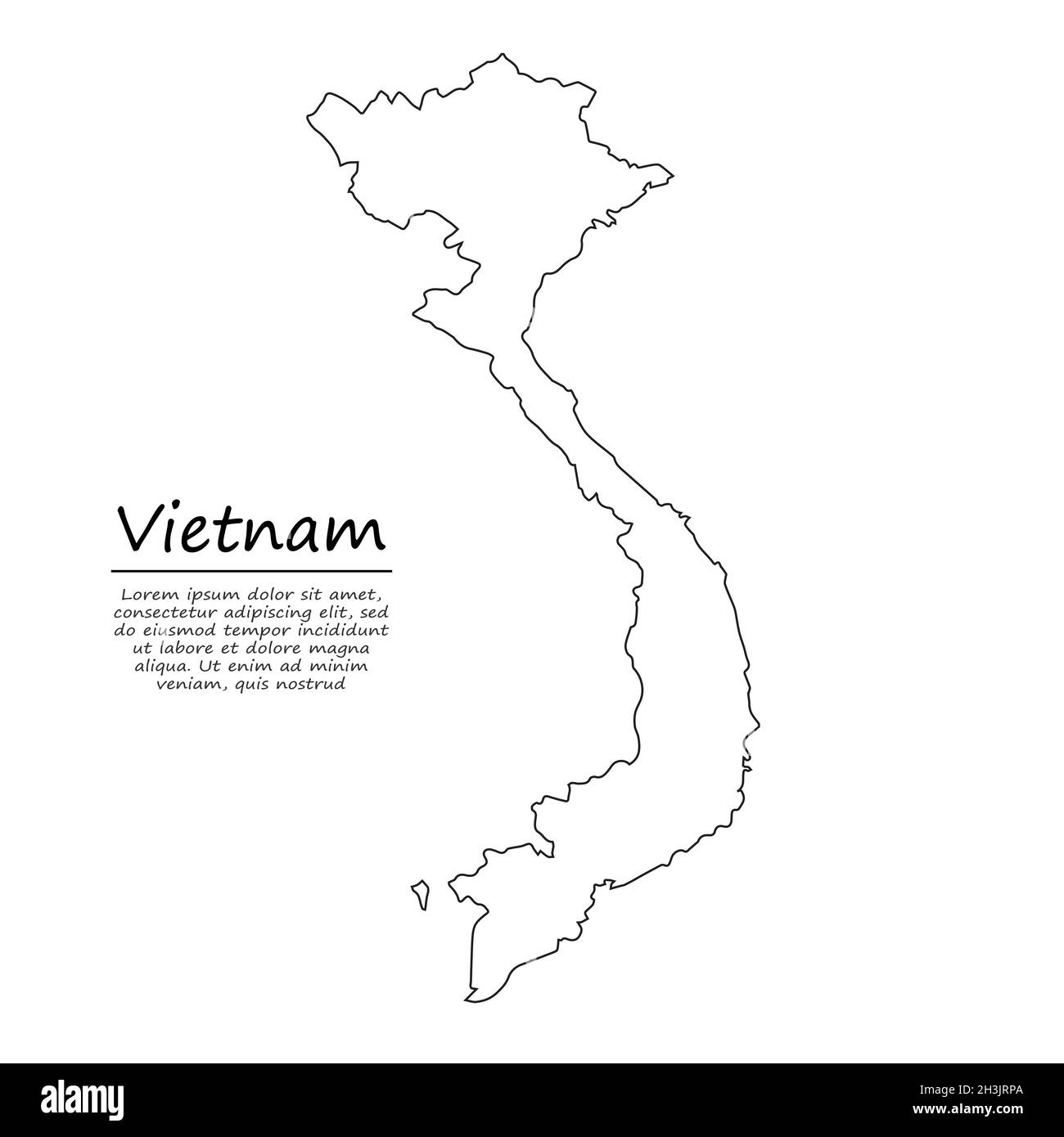 Simple outline map of Vietnam, vector silhouette in sketch line style ...