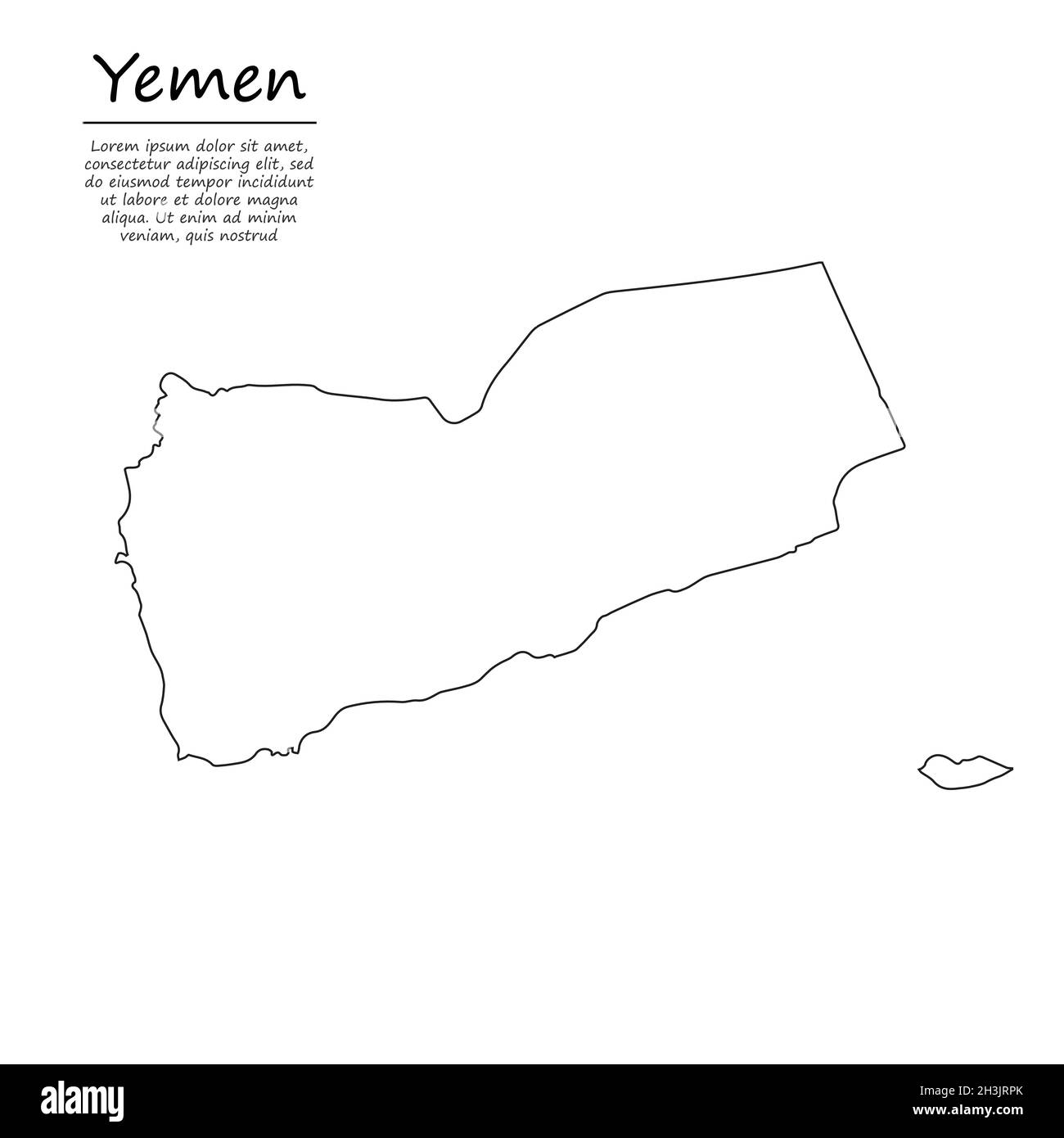 Simple Outline Map Of Yemen Vector Silhouette In Sketch Line Style