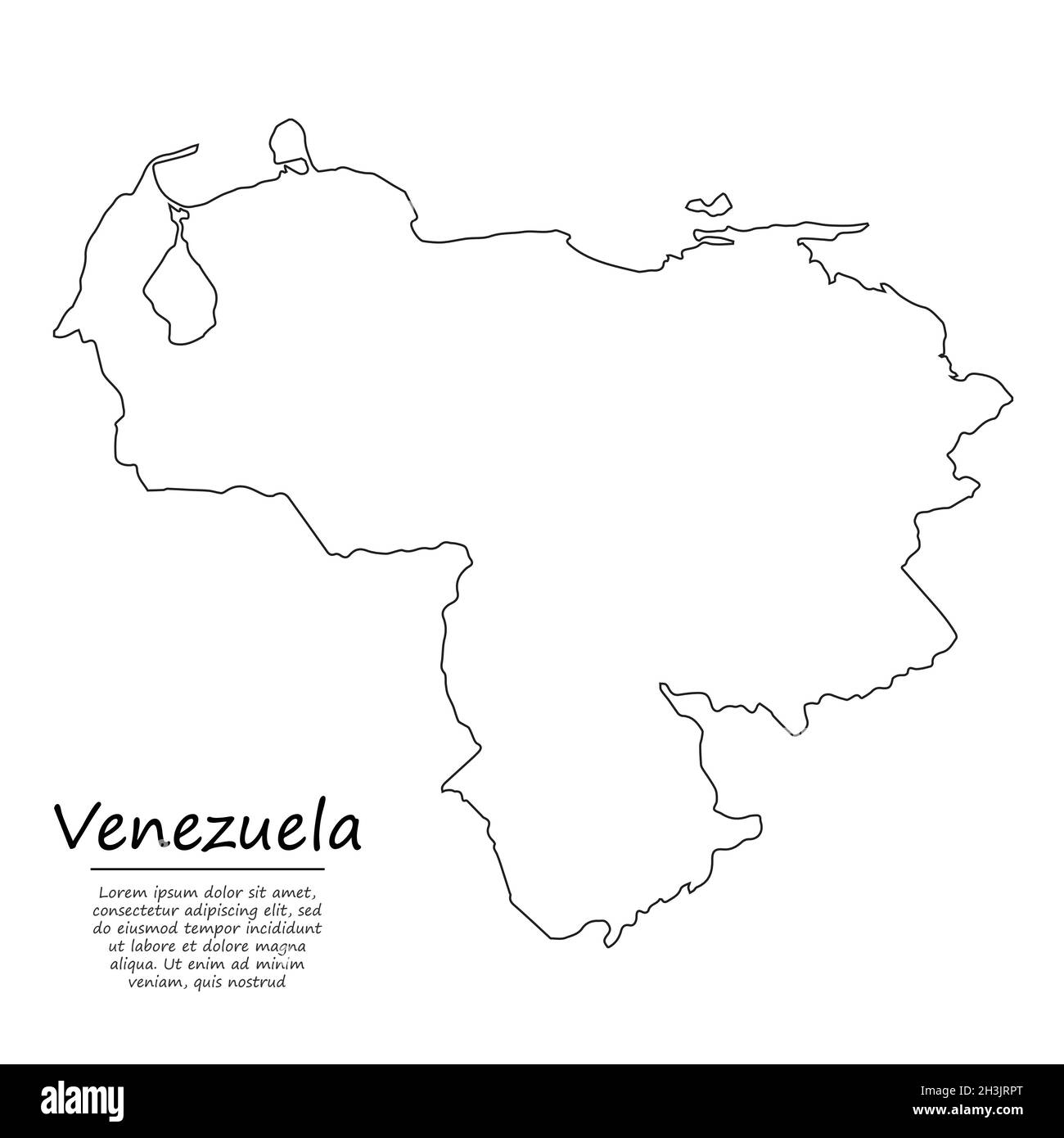 Simple outline map of Venezuela, vector silhouette in sketch line style ...