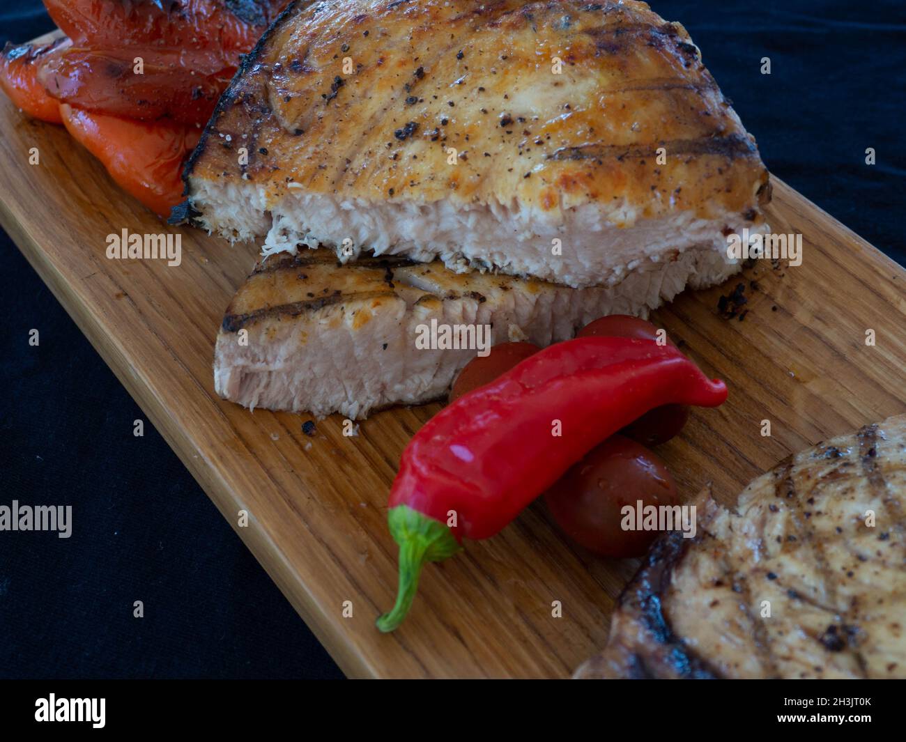 Grilled sword fish with peppers and tomatoes with peppers and tomatoes ...