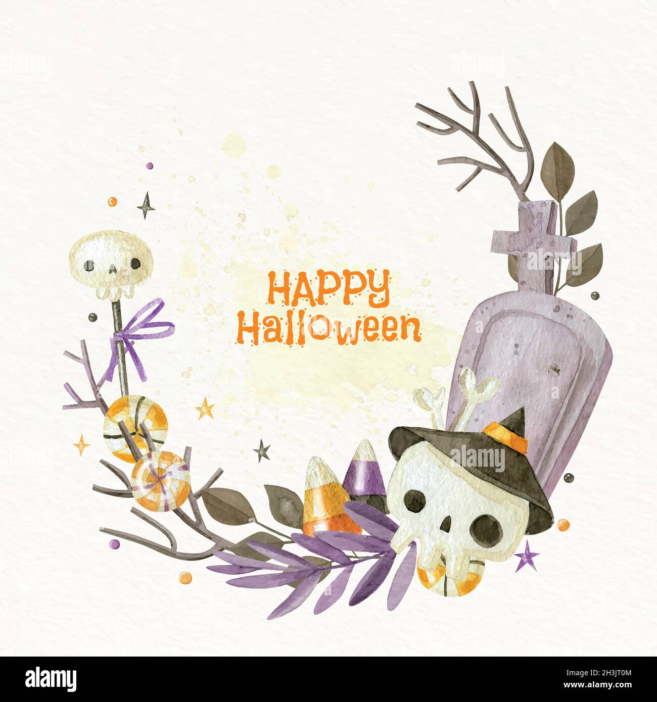 watercolor halloween frame template vector design illustration Stock ...