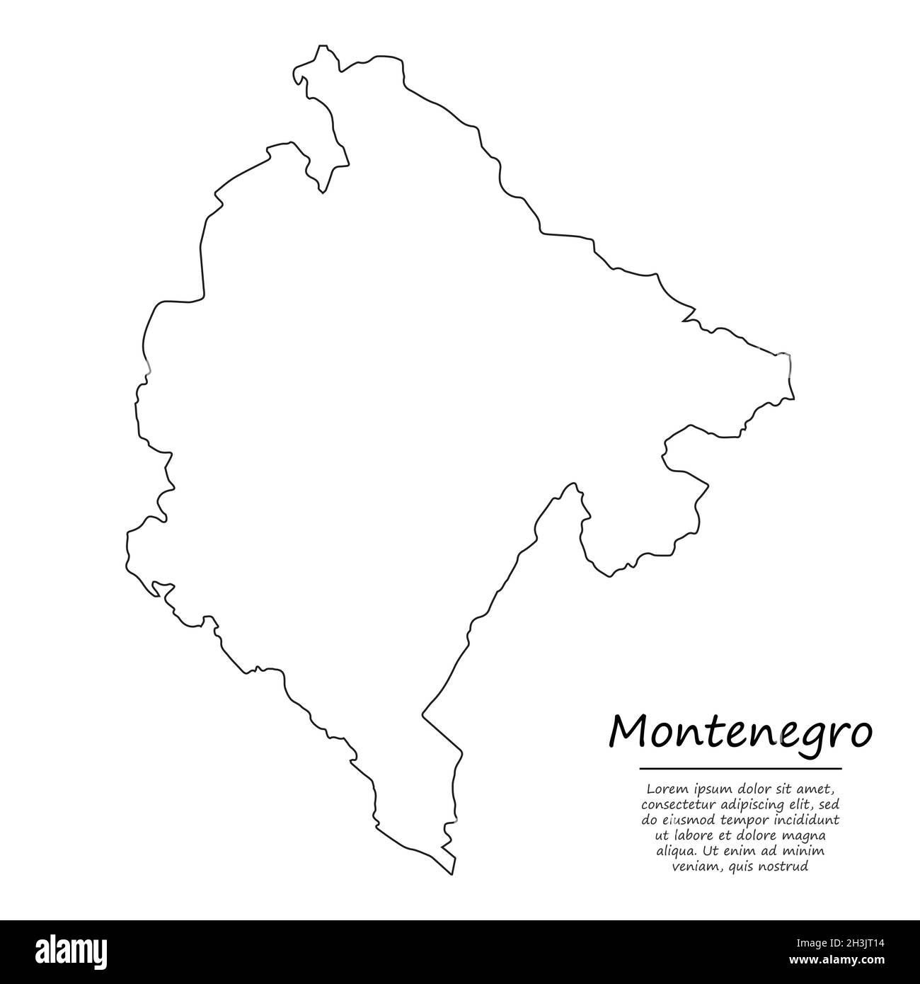 Simple outline map of Montenegro, vector silhouette in sketch line style Stock Vector Image ...
