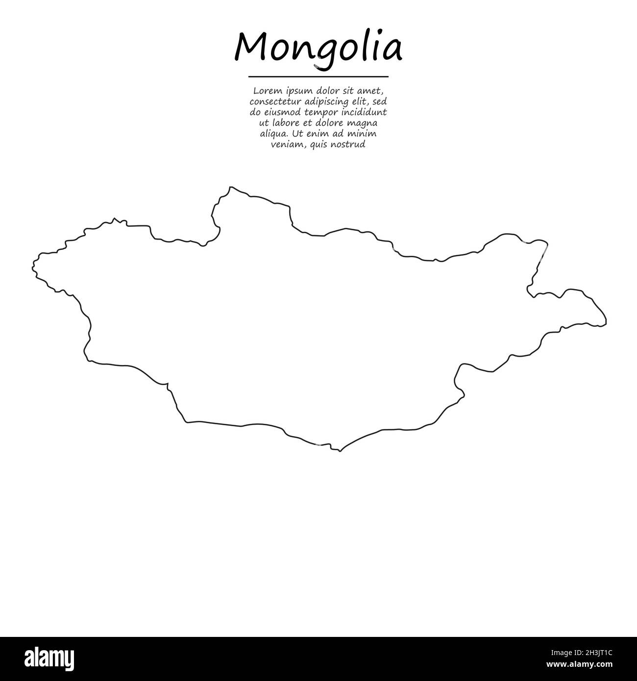 Simple outline map of Mongolia, vector silhouette in sketch line style ...