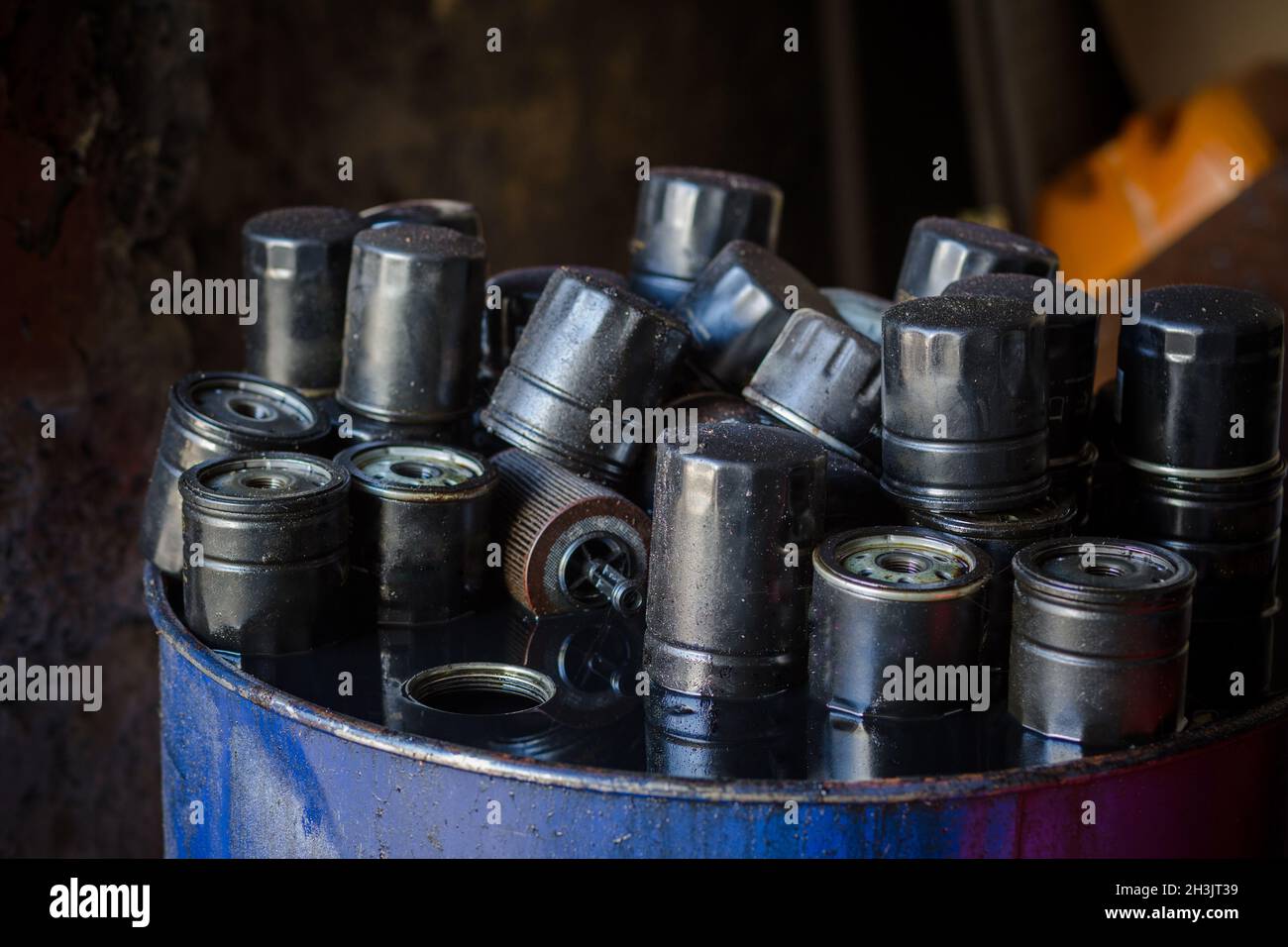 Automobile oil filters background Stock Photo - Alamy