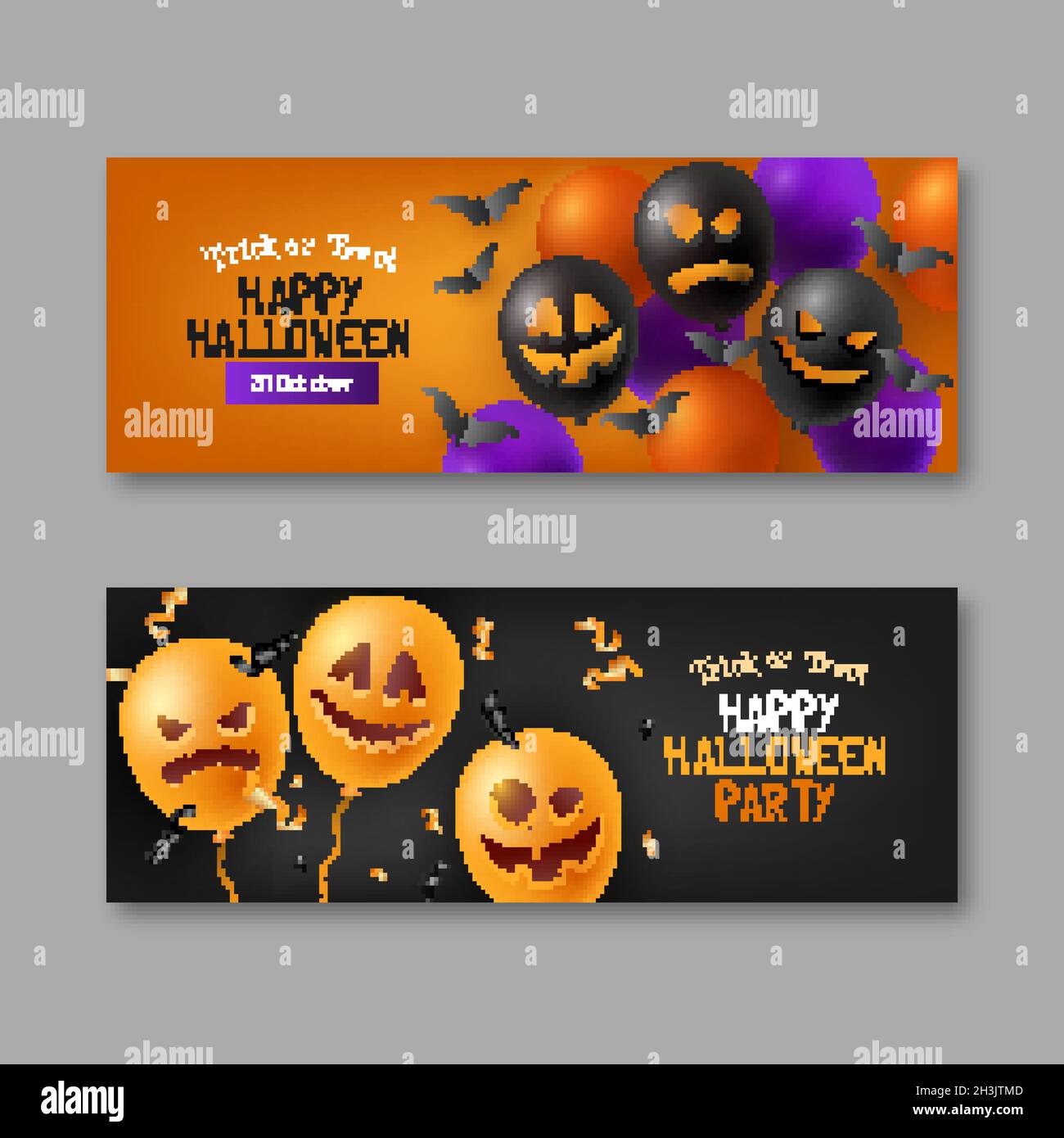 realistic halloween horizontal banners set vector design illustration ...