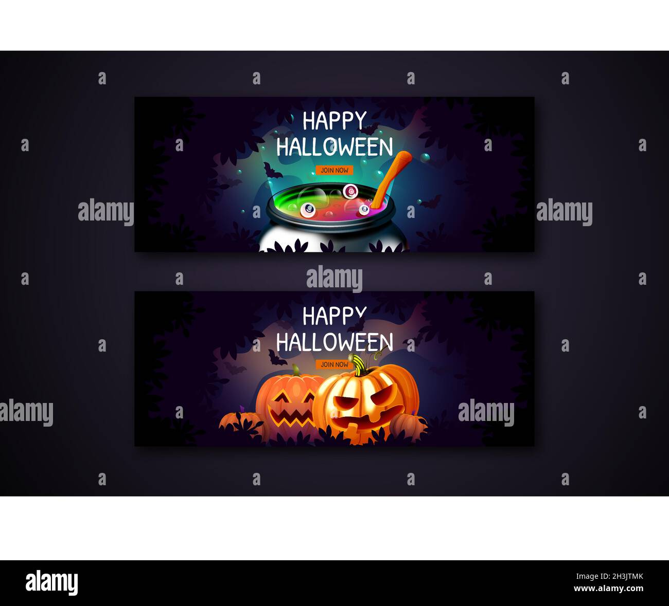 realistic halloween horizontal banners set vector design illustration ...