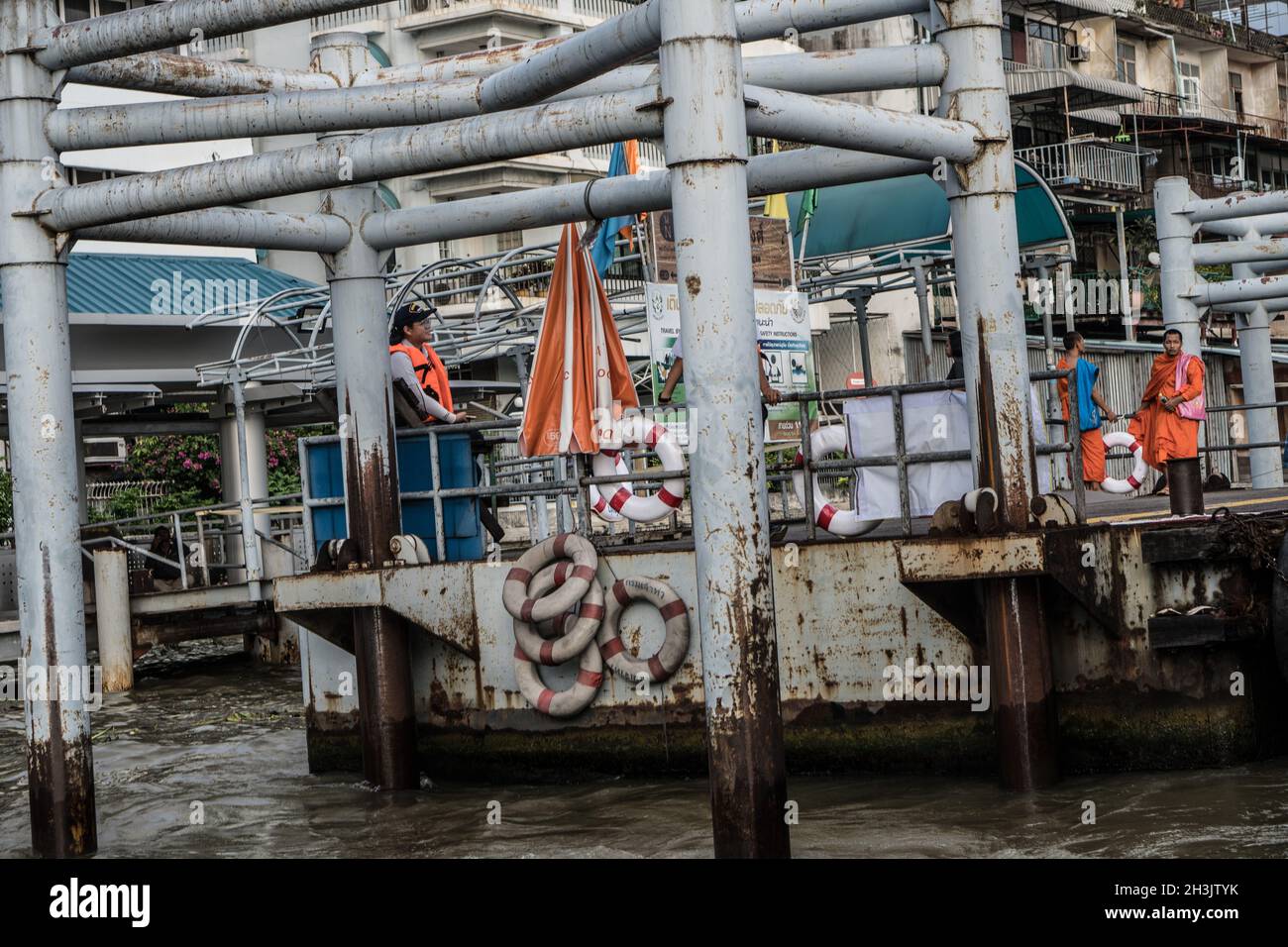 Pier for traveling along Chao Phraya River on regular city boat line in ...