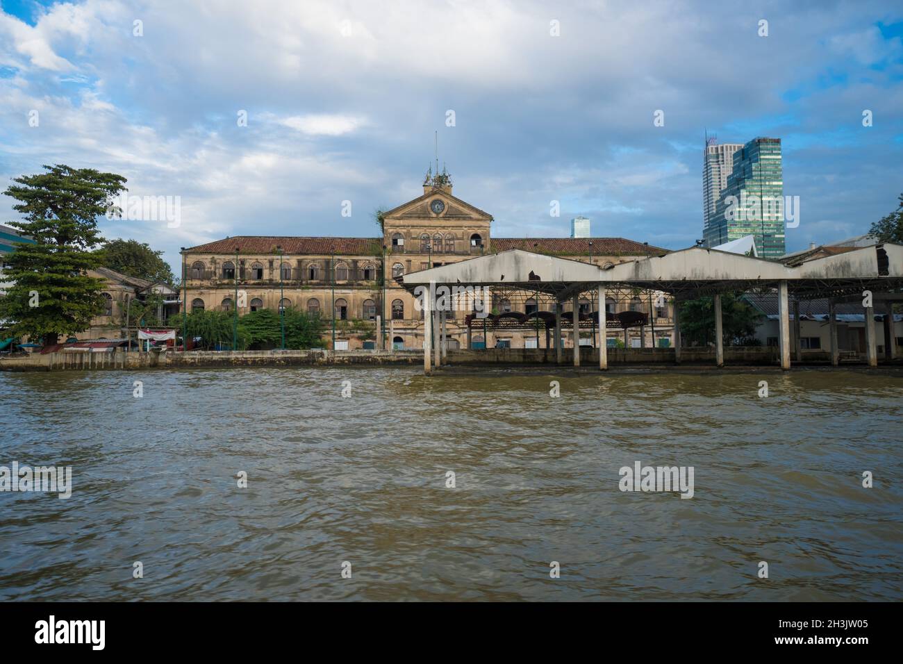 Pier for traveling along Chao Phraya River on regular city boat line in ...