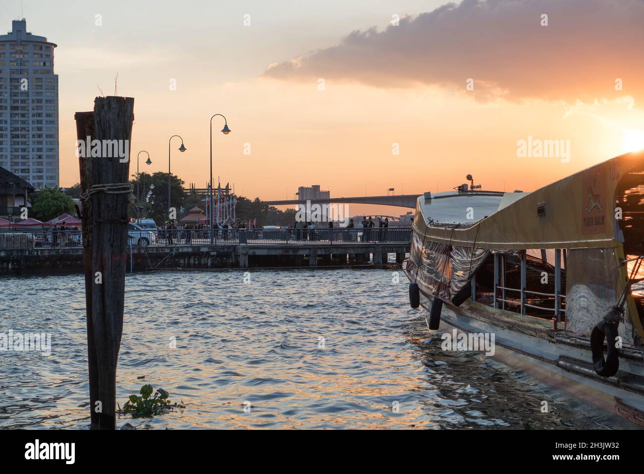 Pier for traveling along Chao Phraya River on regular city boat line in ...