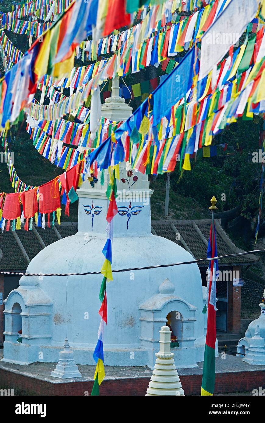 Nepal, Kathmandu valley, Swayambunath stupa, Prayer flag Stock Photo ...