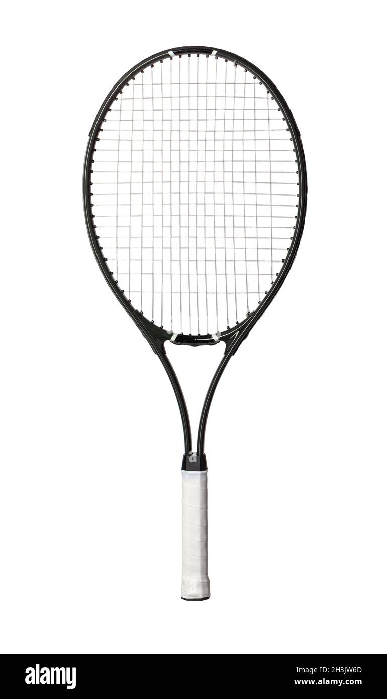 Black tennis racket isolated on white background Stock Photo - Alamy