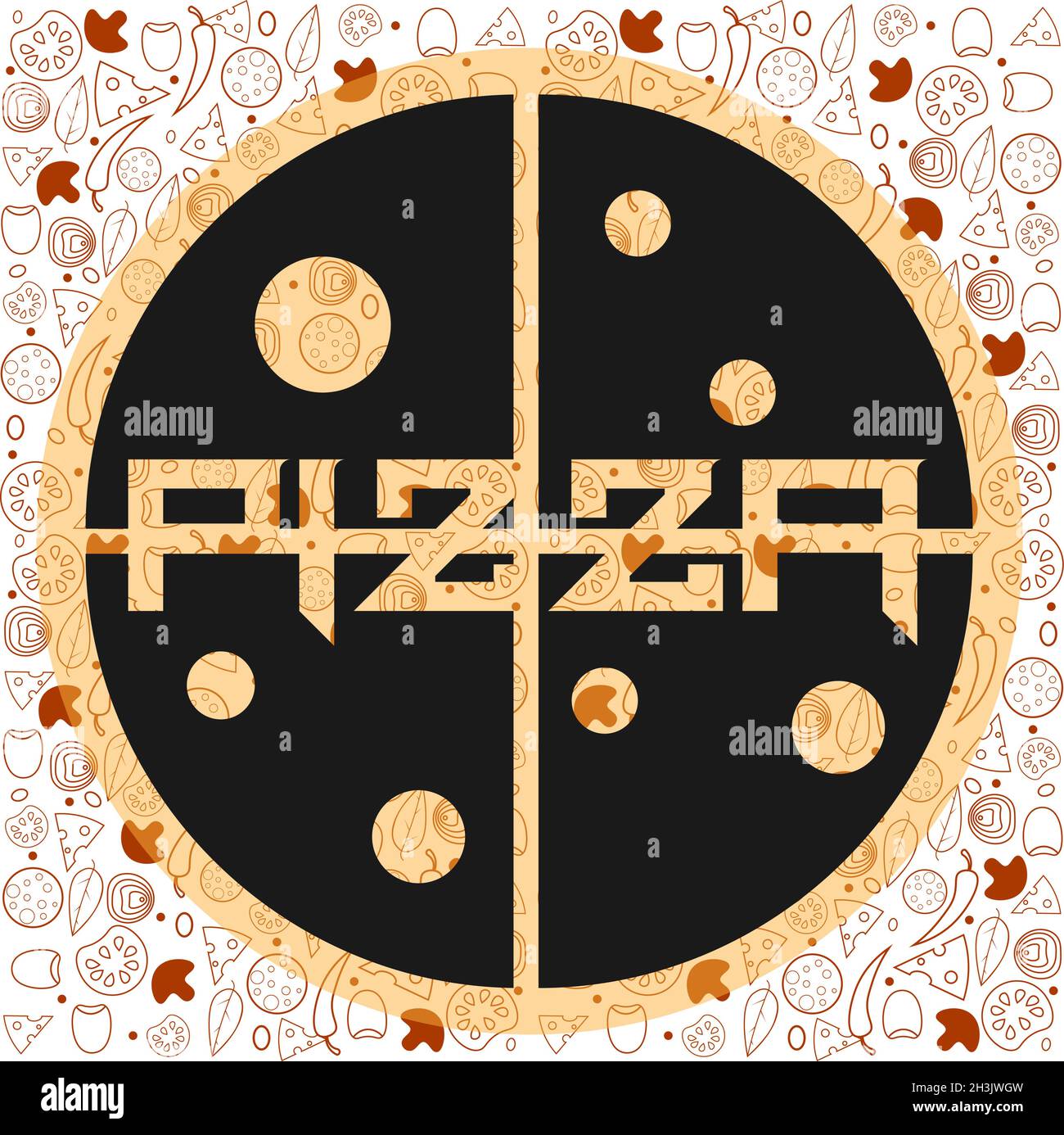 abstract pizza logo with a pattern of vegetables and an inscription 1 ...