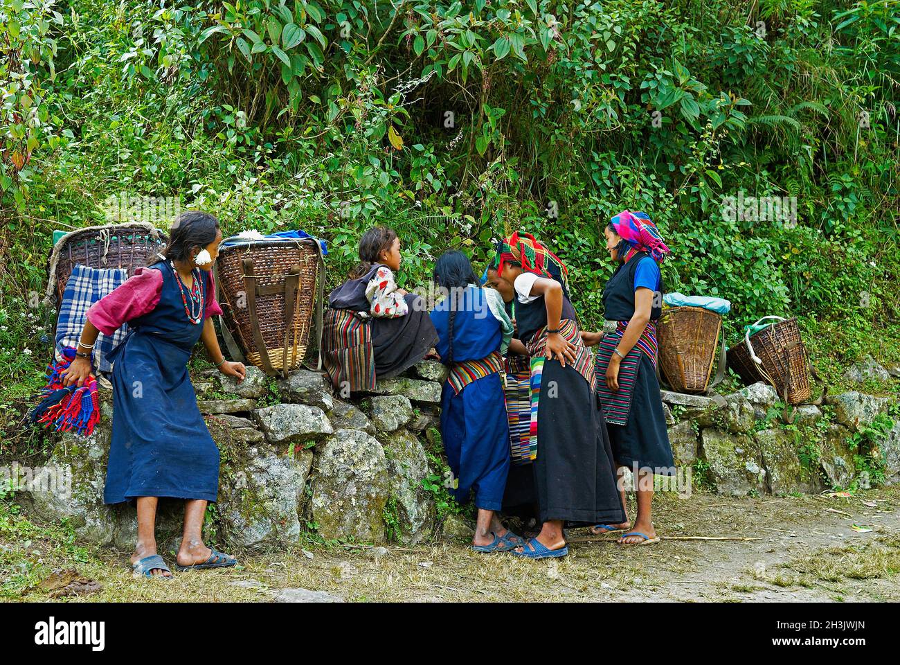 Nepal. Arun valley, East Nepal. Porter, the road rider of the Himalaya ...