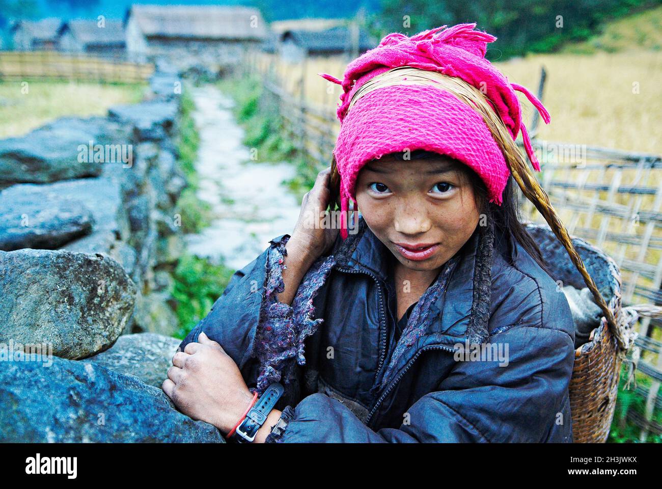 Nepal. Arun valley, East Nepal. Porter, the road rider of the Himalaya ...