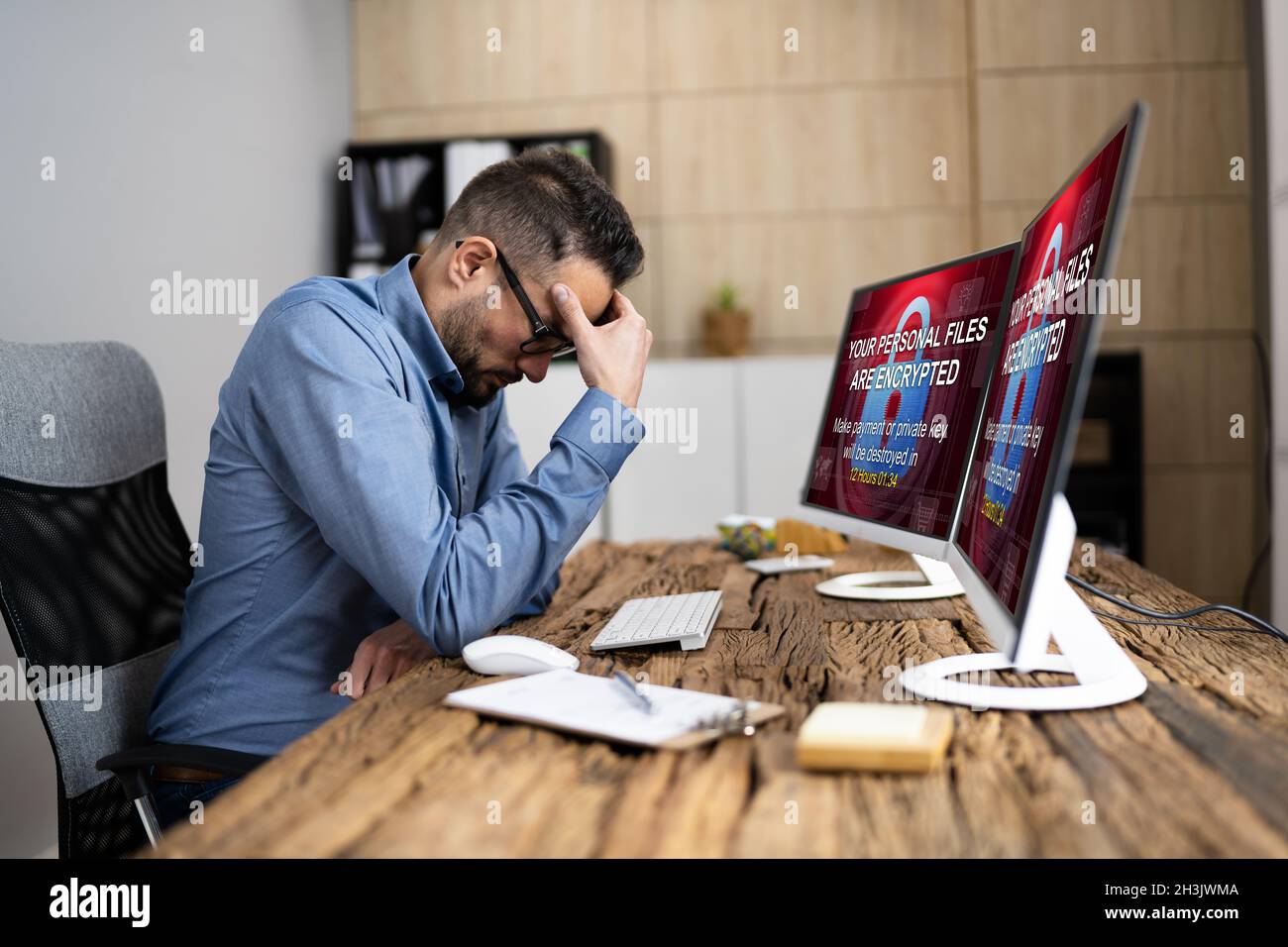 Ransomware Cyber Attack Showing Personal Files Encrypted Screen Stock ...