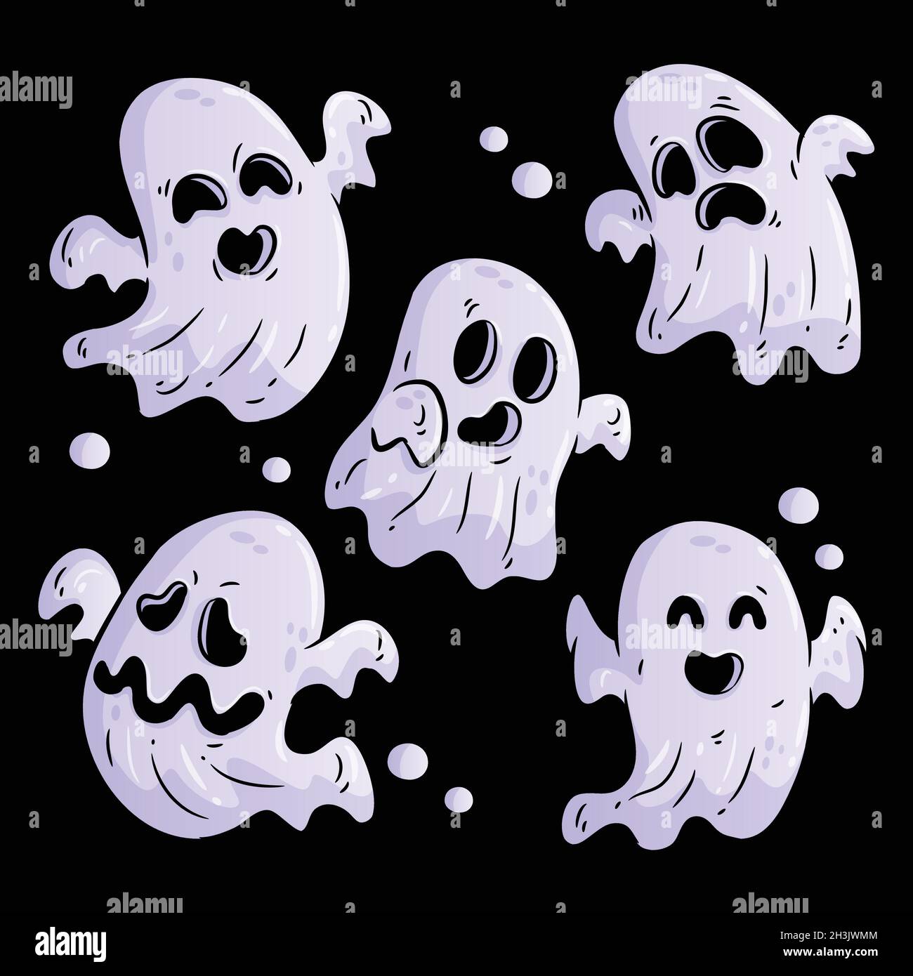 hand drawn halloween ghost collection vector design illustration Stock ...