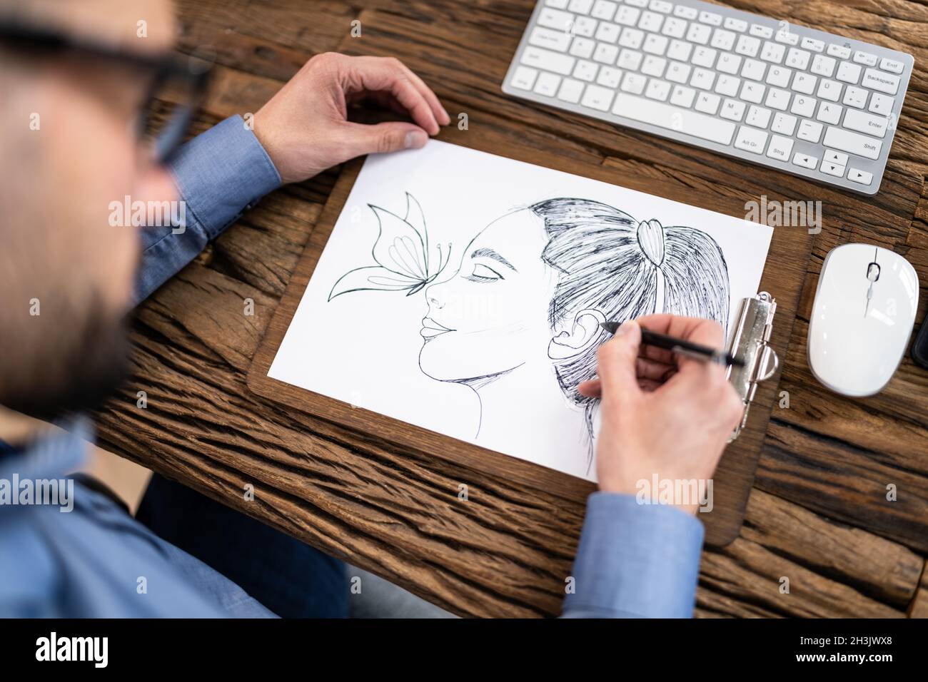 Graphic Designer Drawing Fashion Face Portrait Art Stock Photo - Alamy