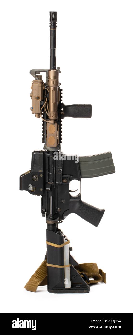 Military toy airsoft rifle isolated on white background Stock Photo - Alamy