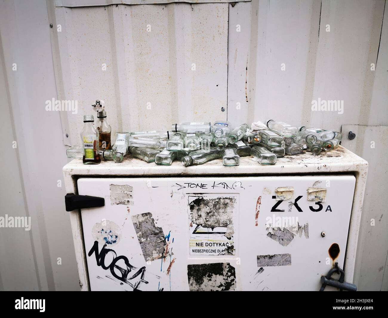 DANZIG, POLAND - Sep 09, 2020: A lot of empty Liquor bottles on an ...
