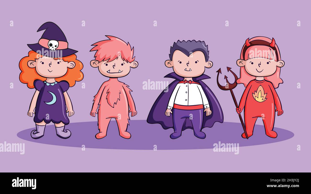 hand drawn halloween costumes collection vector design illustration ...