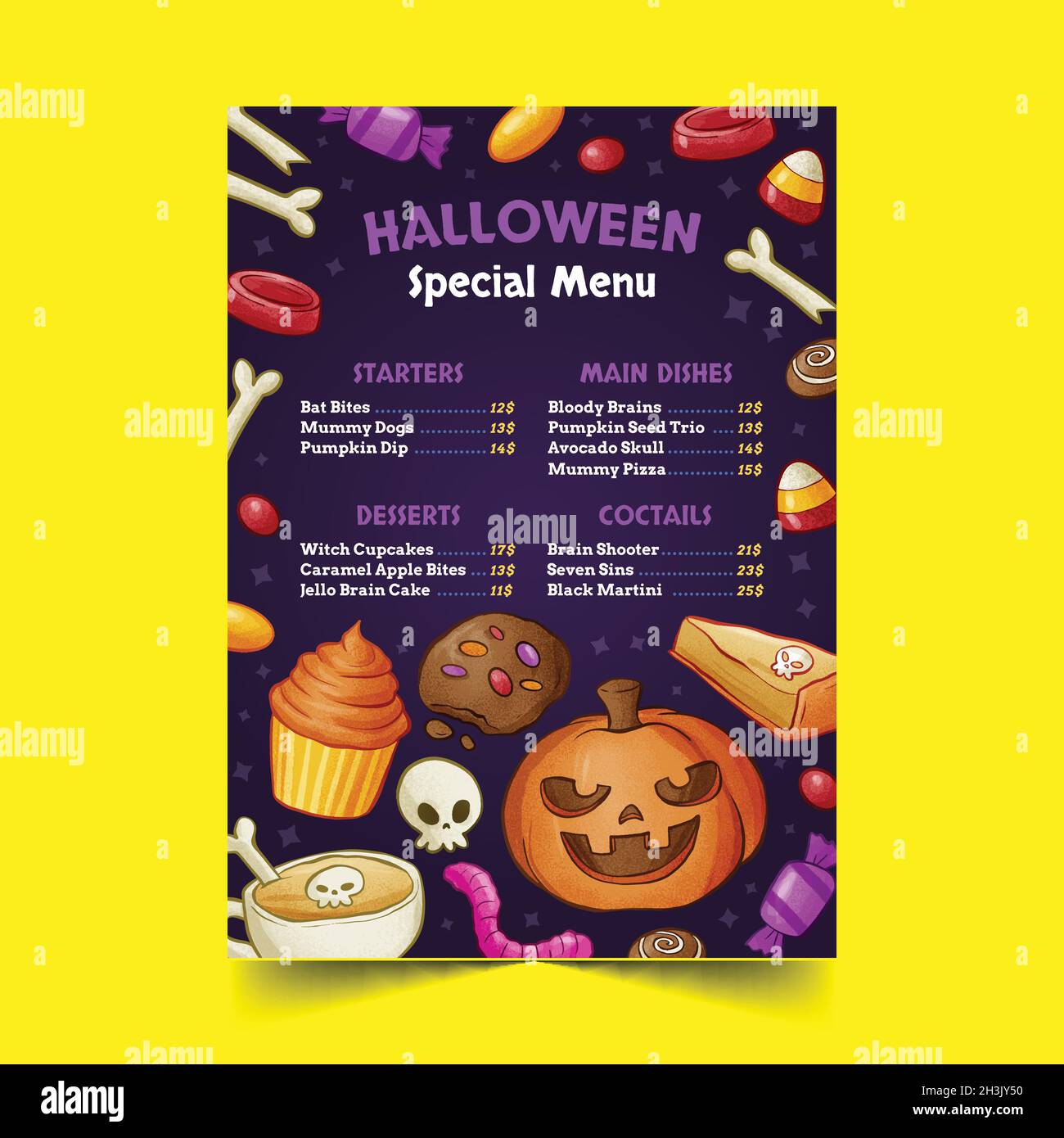 hand drawn halloween vertical menu template vector design illustration ...