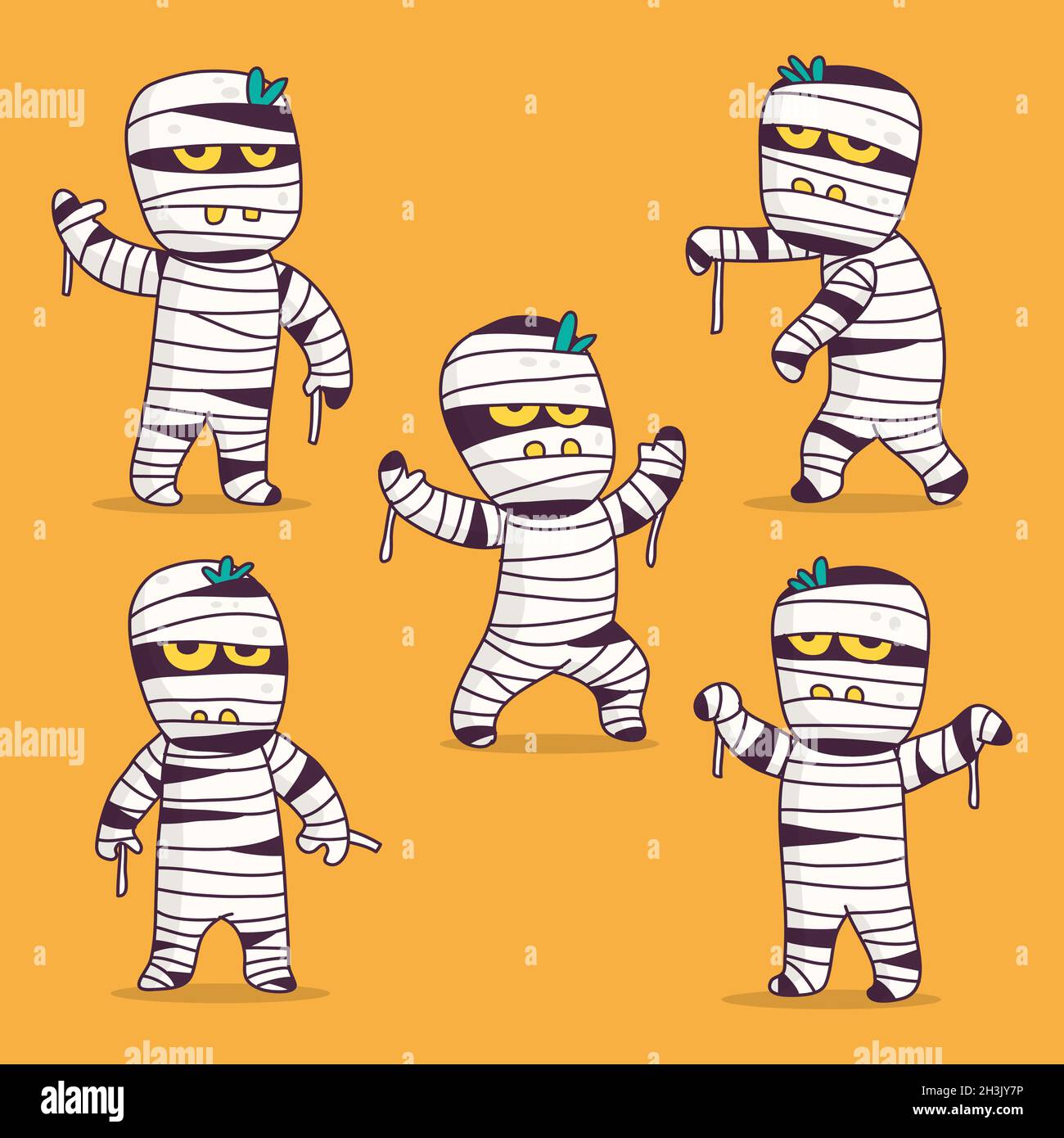 hand drawn halloween mummies collection vector design illustration ...