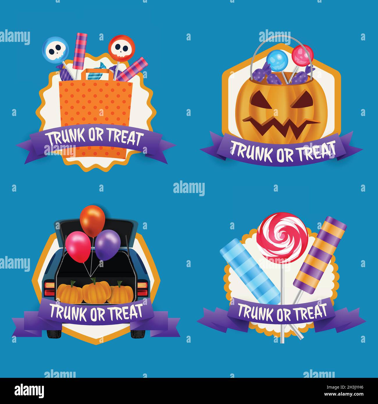 realistic trunk treat labels collection vector design illustration ...