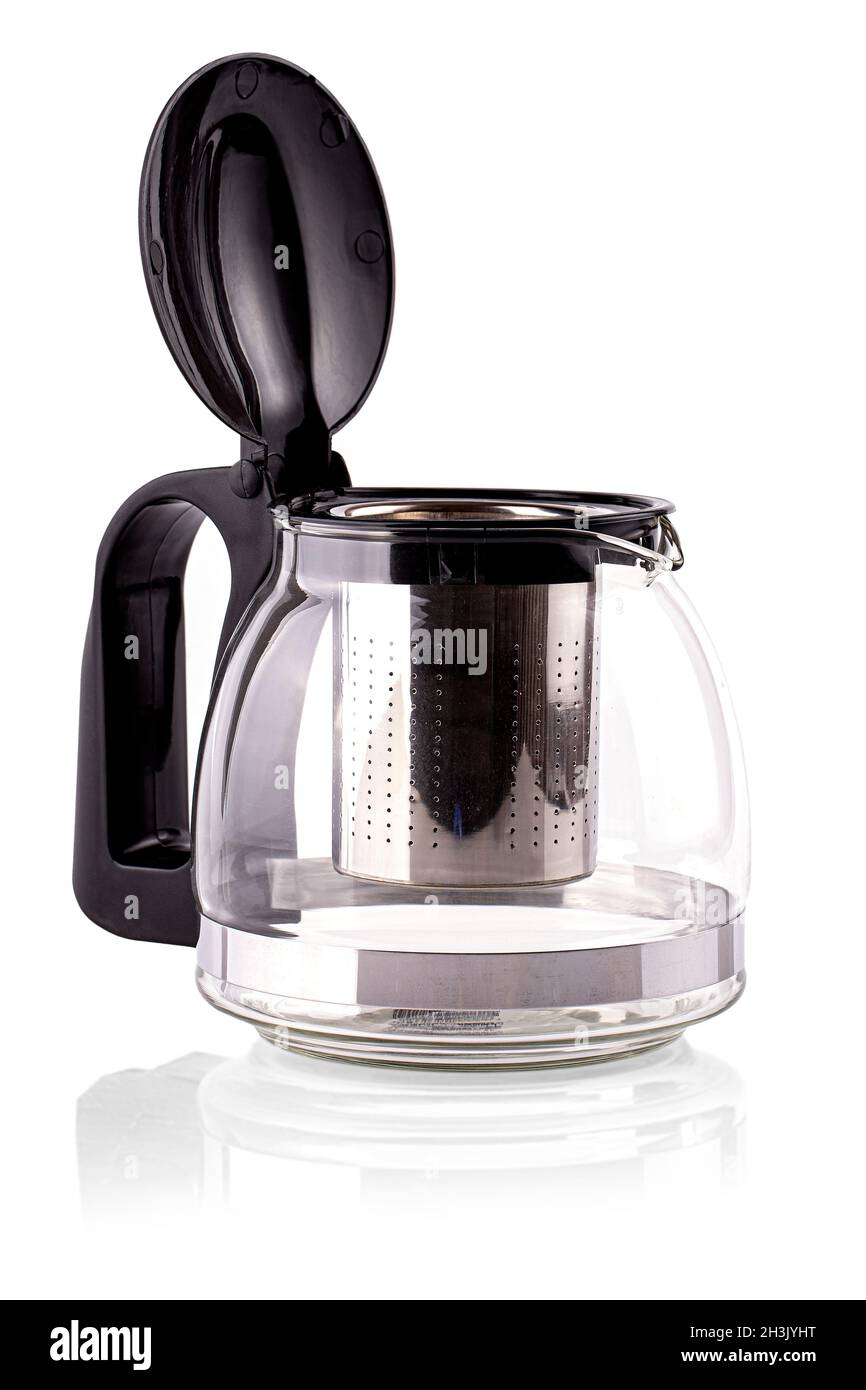 open electric glass teapot isolated on white background Stock Photo - Alamy