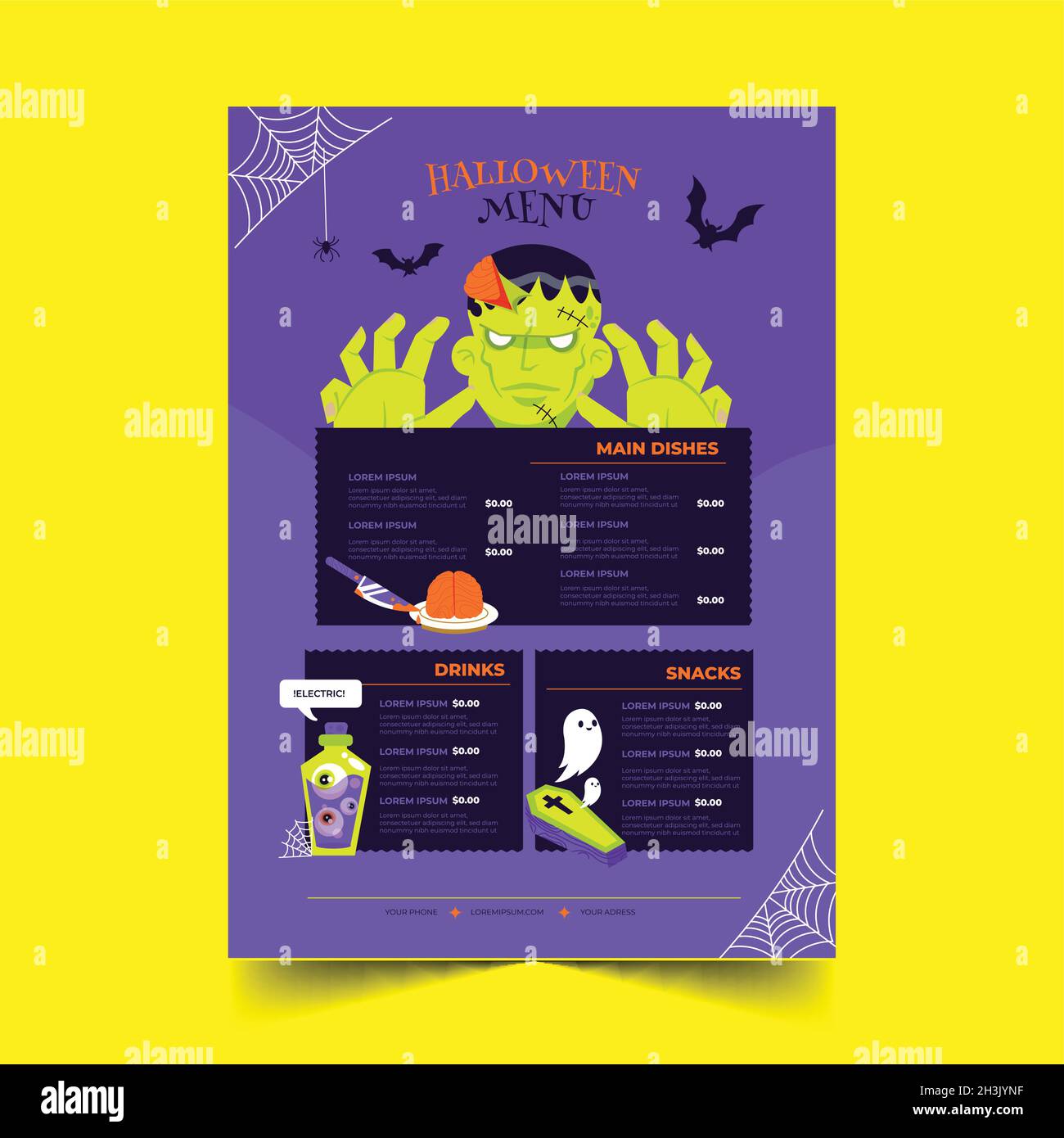 hand drawn flat halloween menu template vector design illustration ...