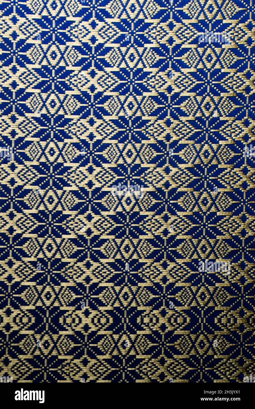Blue and gold traditional Thai fabric texture background Stock Photo ...
