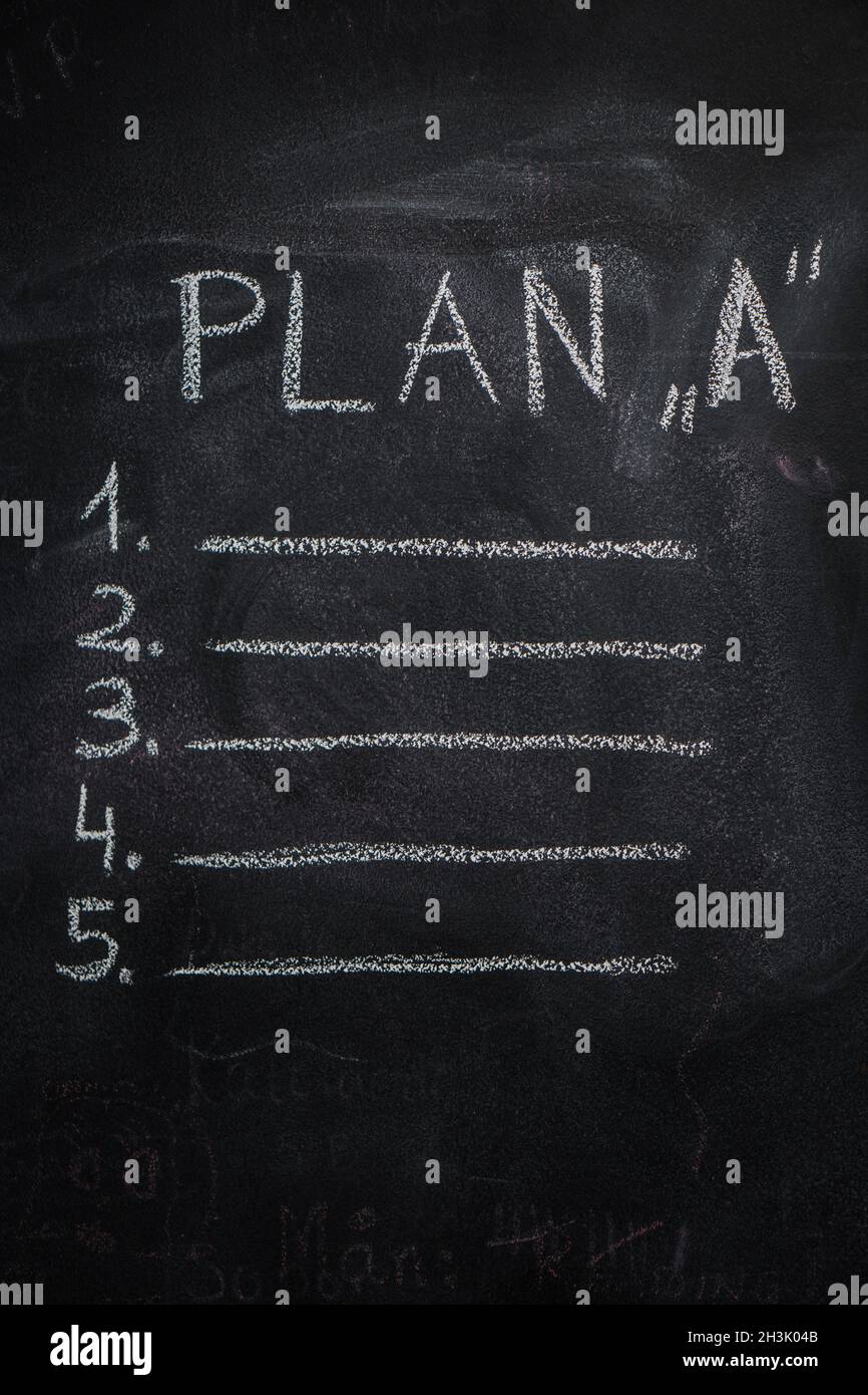Plan A list on black chalkboard Stock Photo - Alamy